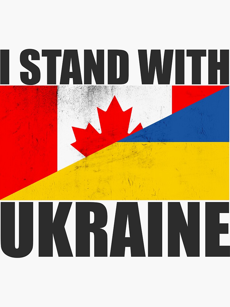 "Canada Stands With Ukraine - Vintage Flags and Black Text" Sticker for ...