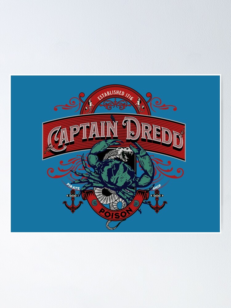 "Captain Dredd Red Pirate Mermaid Snakes Scorpion and Anchors" Poster ...