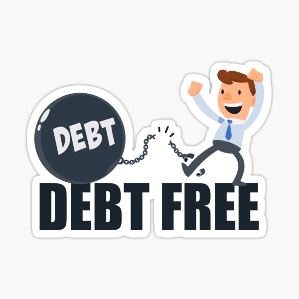 "DEBT FREE Cartoon Character Ball and Chain Financial Freedom" Sticker ...