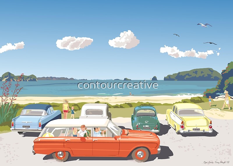 "Hahei Beach, New Zealand, 1968" by contourcreative | Redbubble