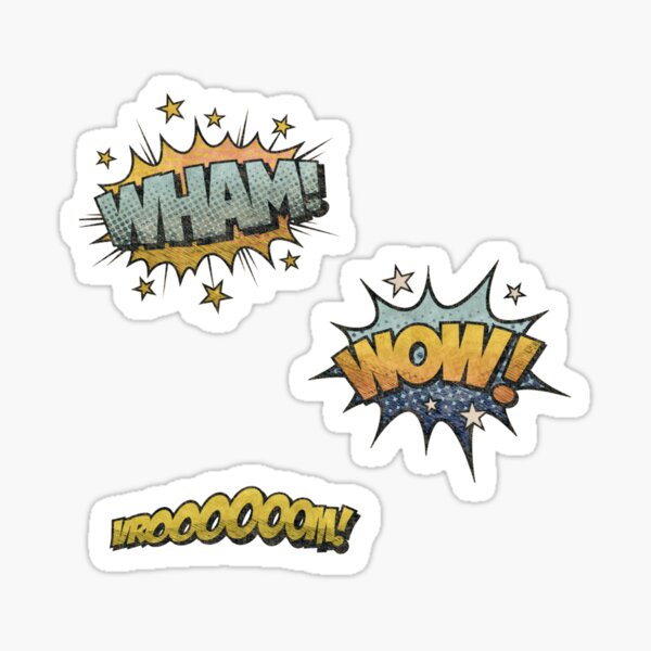"Vintage Wham Wow Vroooooom Comic Sounds Set Pack Sticker" Sticker for ...