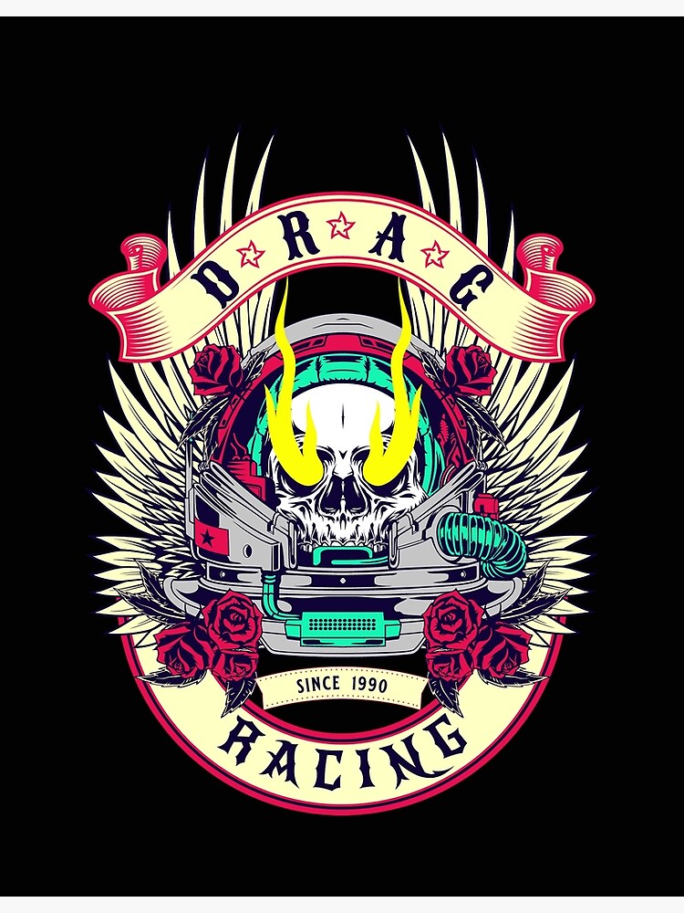 "Racing Skull, with Wings and Roses 'Drag Racing'" Poster for Sale by ...