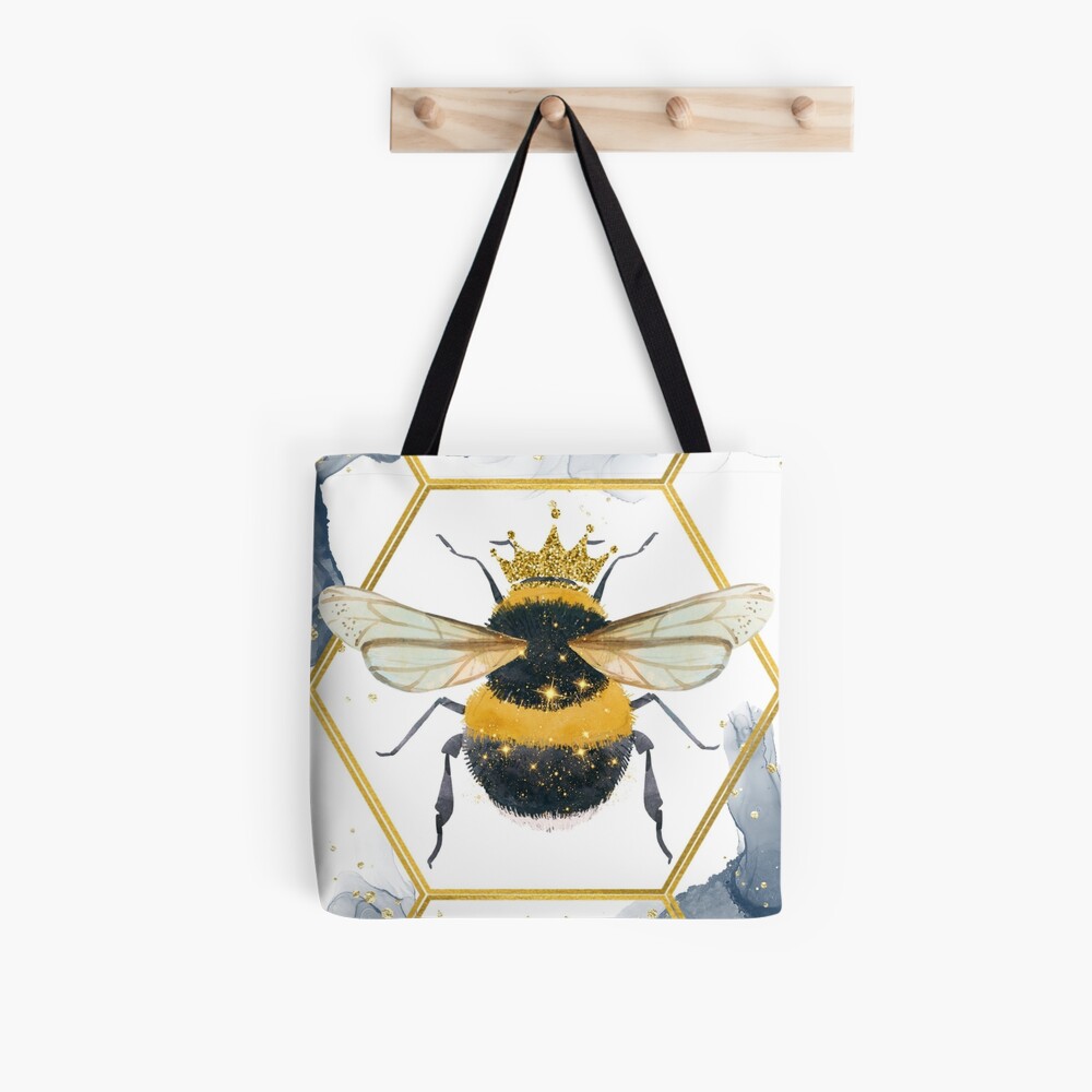 "Queen Bee Honeycomb Navy Blue Watercolour | Gold Crown Glitter: " Tote ...