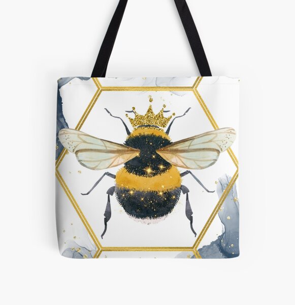"Queen Bee Honeycomb Navy Blue Watercolour | Gold Crown Glitter: " Tote ...