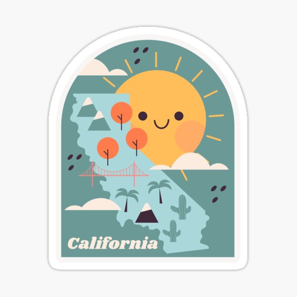 "California map with happy sun face " Sticker for Sale by ...