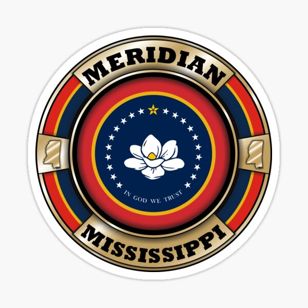 "Meridian Mississippi gold emblem flag" Sticker for Sale by SoulSafe ...