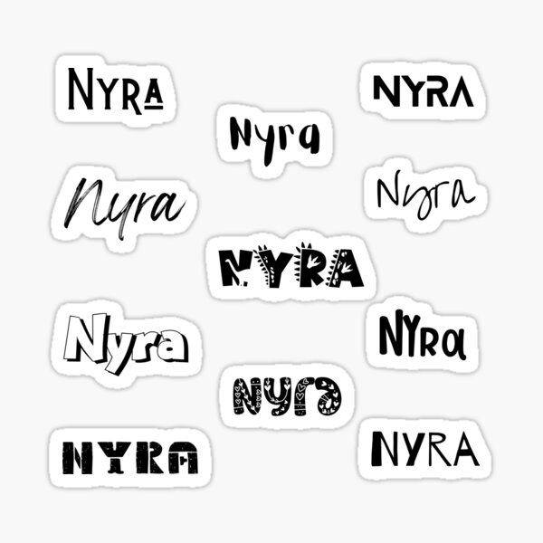 "Nyra in 10 different fonts" Sticker for Sale by magleen | Redbubble