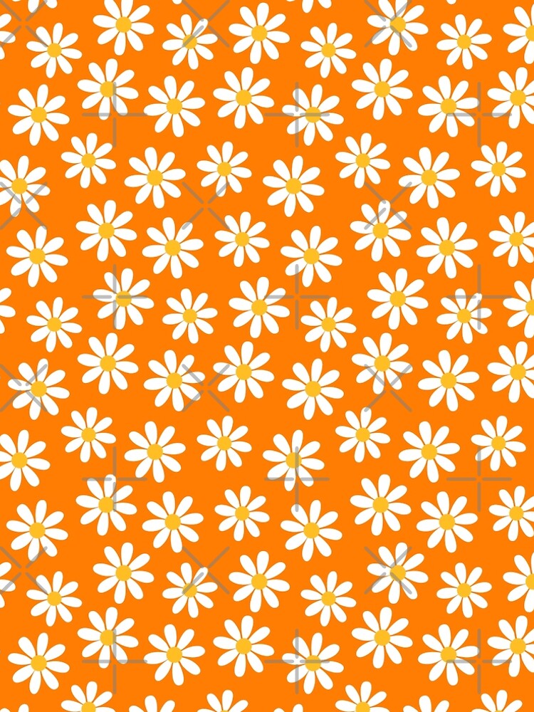 "Retro White Daisies on That 70s Orange Color Seamless Pattern Print" A ...