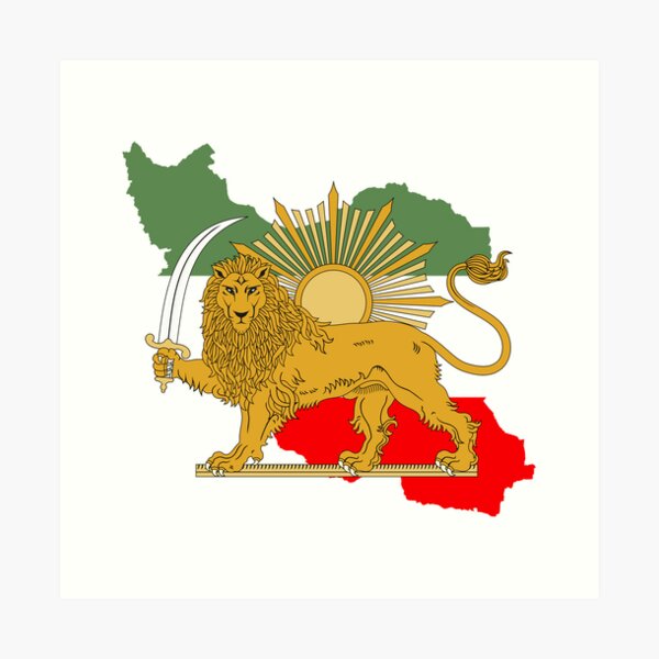 "Iran Persia map & flag - Shir o Khorshid - Lion and Sun" Art Print for ...