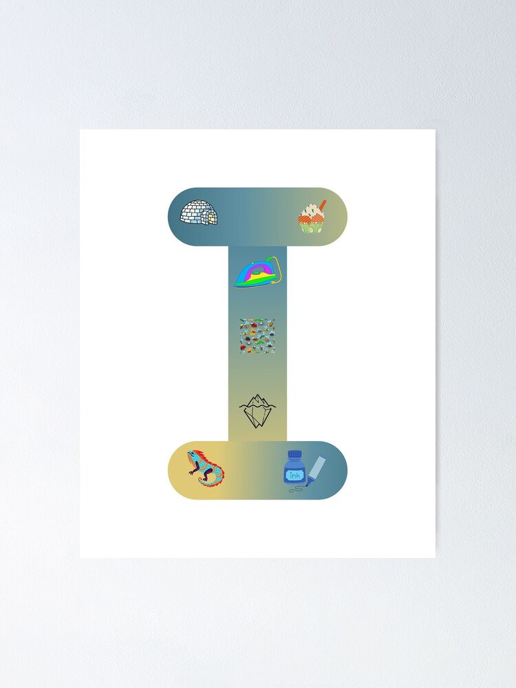 Póster «Alfabeto azul infantil letra I con imágenes» de Georga1960 ...