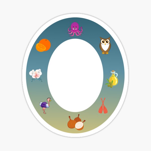 "Childs Blue Alphabet Letter O with Pictures" Sticker for Sale by ...
