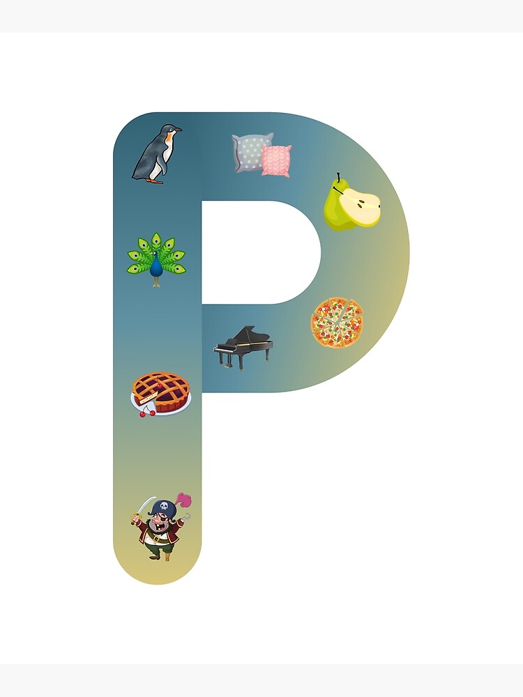 Lámina fotográfica «Alfabeto azul infantil letra P con imágenes» de ...
