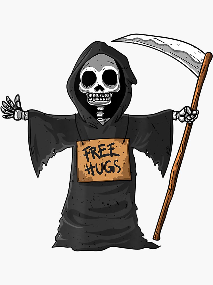 "Free Hugs Grim Reaper Halloween Party Cosplay Lazy Costume" Sticker ...