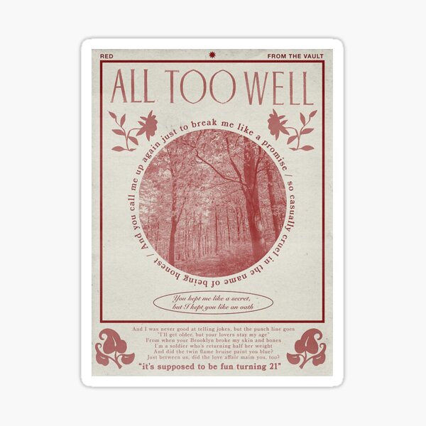 "All Too Well classic poster" Sticker for Sale by tinachristn | Redbubble