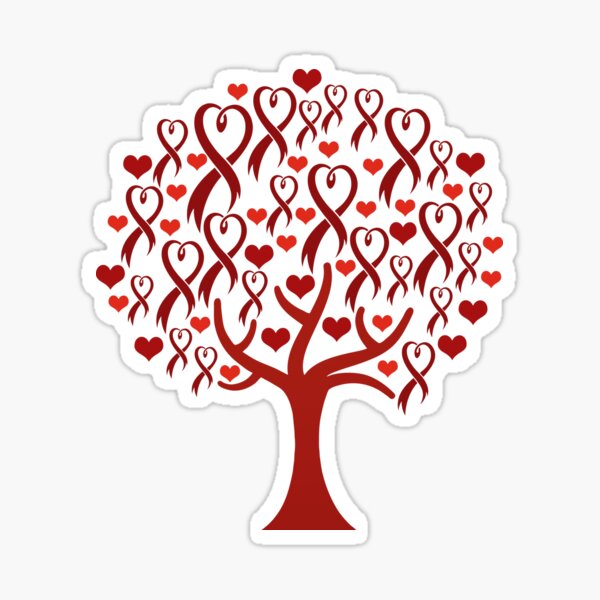"Raising Support & Awareness - Charity Ribbon Tree (Red)" Sticker for ...