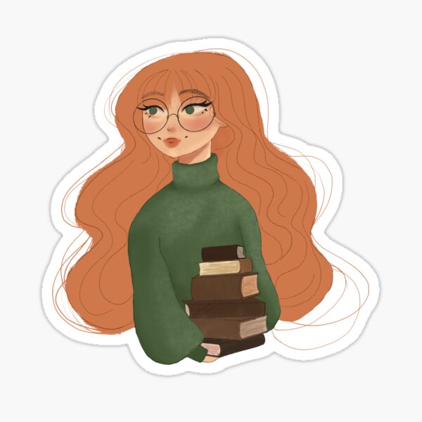"Girl with books" Sticker for Sale by Vivienne-in-art | Redbubble