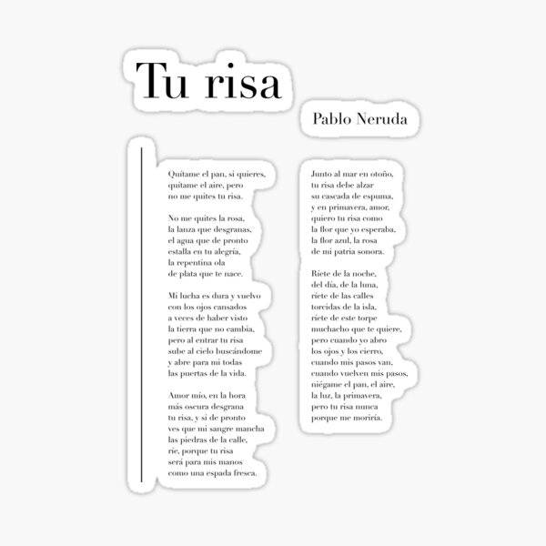 "Tu risa de Pablo Neruda" Sticker for Sale by wisemagpie | Redbubble