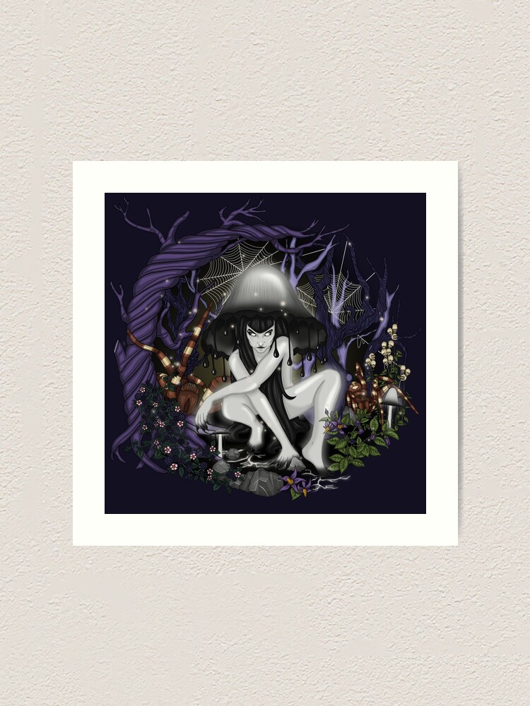 "Coprine and her spiders - Creepy woodland witch shaggy inkcap mushroom ...
