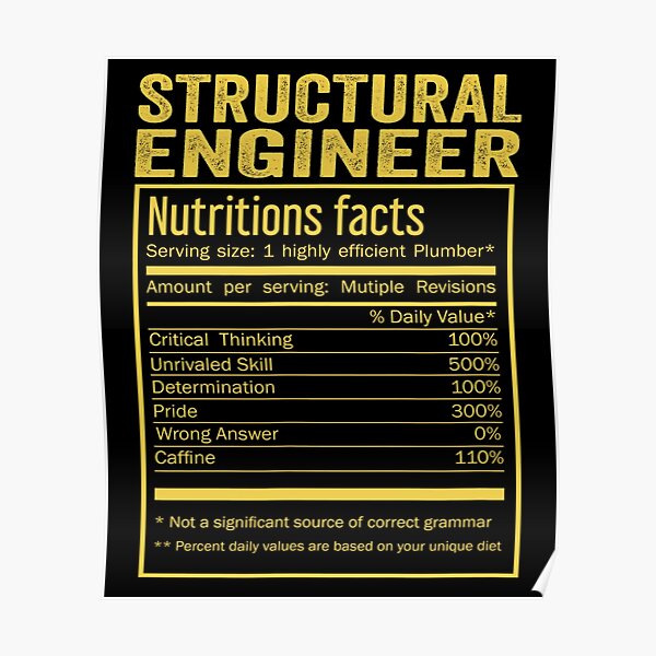 "Cool Structural engineer Funny Nutrition Facts Mens Womens Christmas ...
