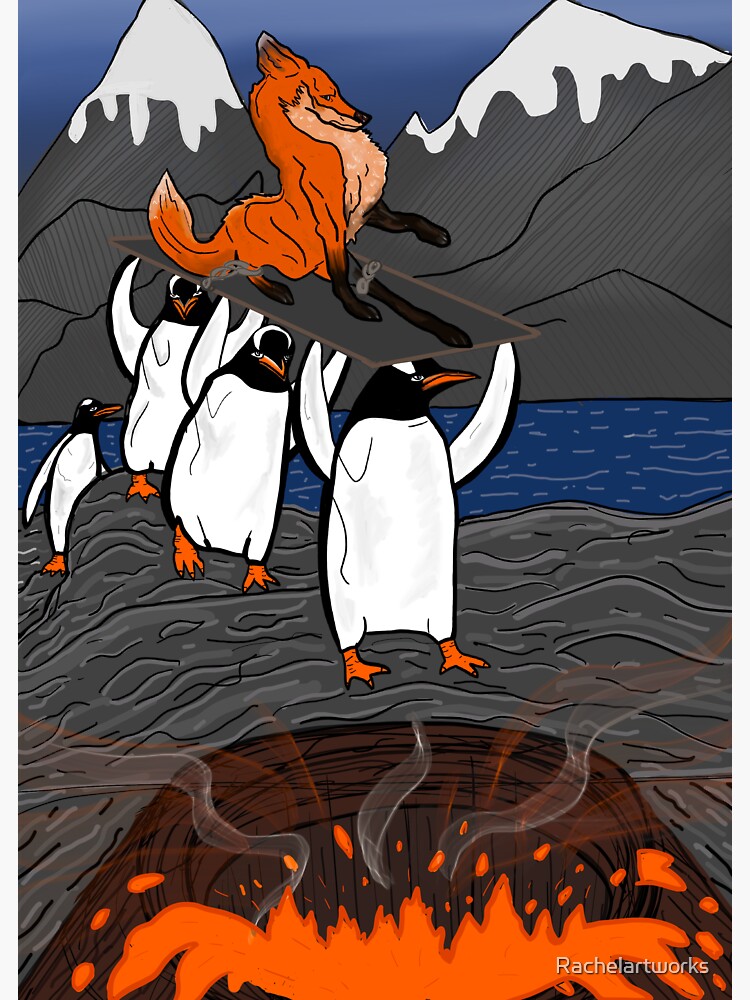 "Penguin and Fox" Sticker for Sale by Rachelartworks | Redbubble