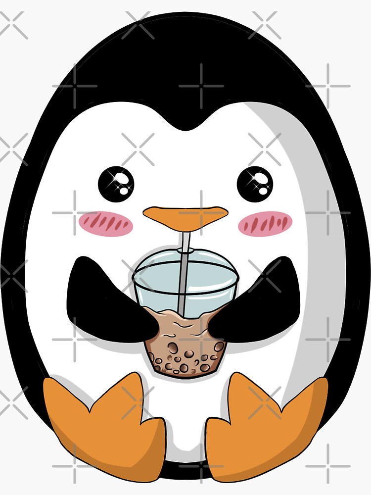 "Kawaii Penguin Drinking Boba" Sticker for Sale by CreativeClover ...