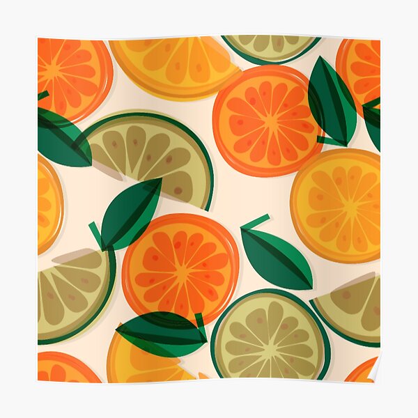 "Lemon Orange Fruit Tree Pattern Design" Poster for Sale by ...