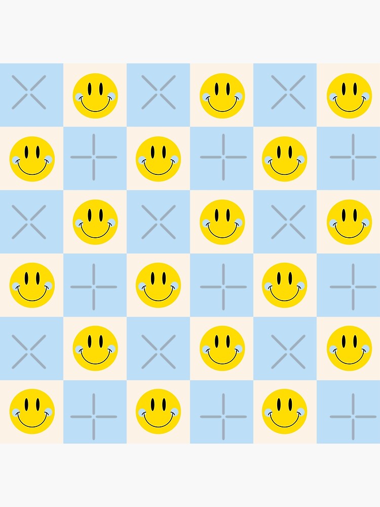 "Smiley Pastel Checkered Pattern in Blue" Poster for Sale by groovyfolk ...
