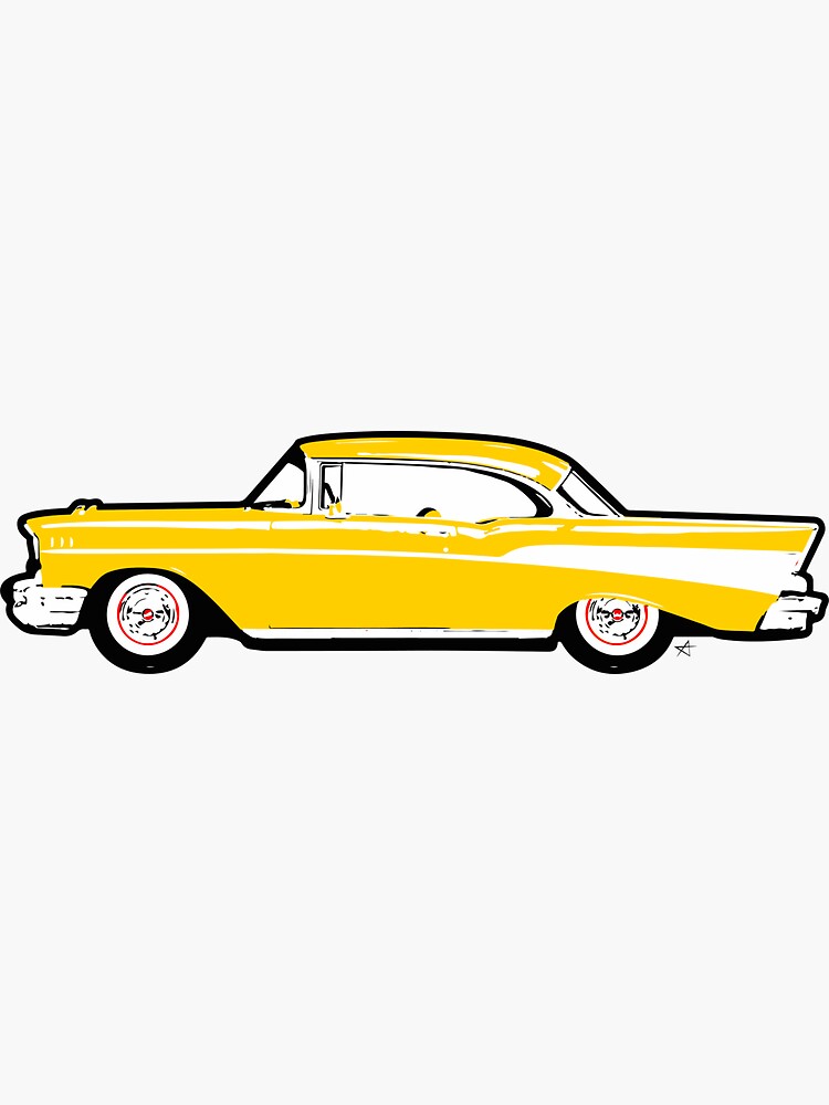 "Yellow 50s CBA Classic Car" Sticker for Sale by MandyCarsArts | Redbubble
