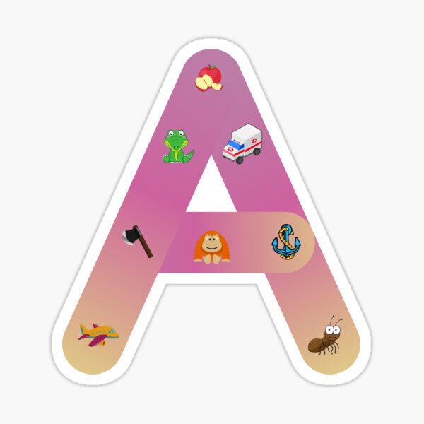 "Childs Pink Alphabet Letter A with Pictures" Sticker for Sale by ...