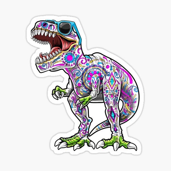 "Day Of The Dead T Rex Dinosaur Dia De Muertos Halloween Gift" Sticker ...