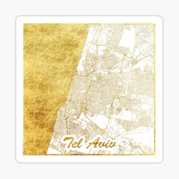 "Tel Aviv Map Gold" Sticker by HubertRoguski | Redbubble
