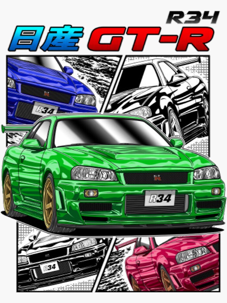 "GTR R34" Sticker for Sale by shirokuma88 | Redbubble