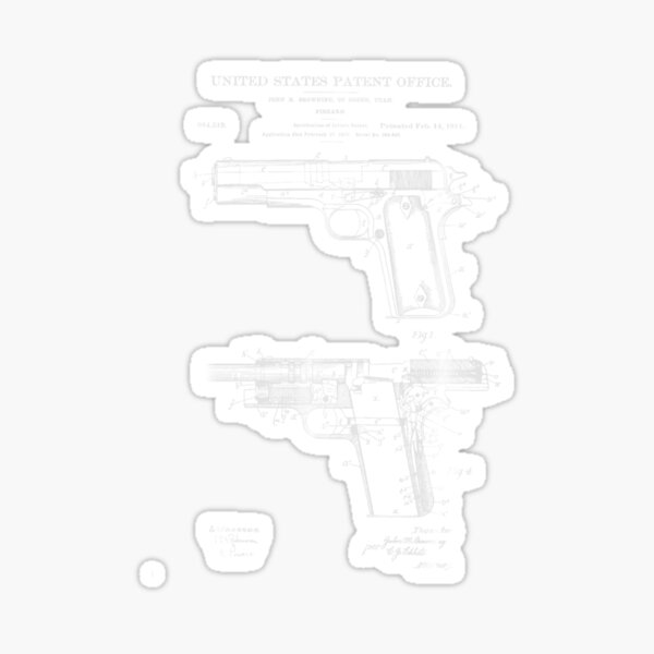 "1911 Retro Vintage Handgun Diagram Blueprint Pistol 45Acp" Sticker for ...