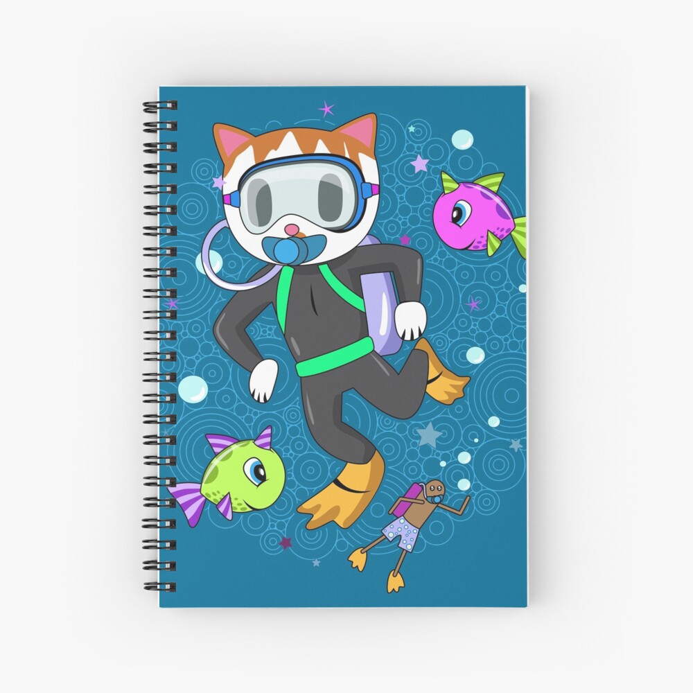 "Scuba Diving Cat with Poop Snorkler" Spiral Notebook by DeadMonkeyShop ...