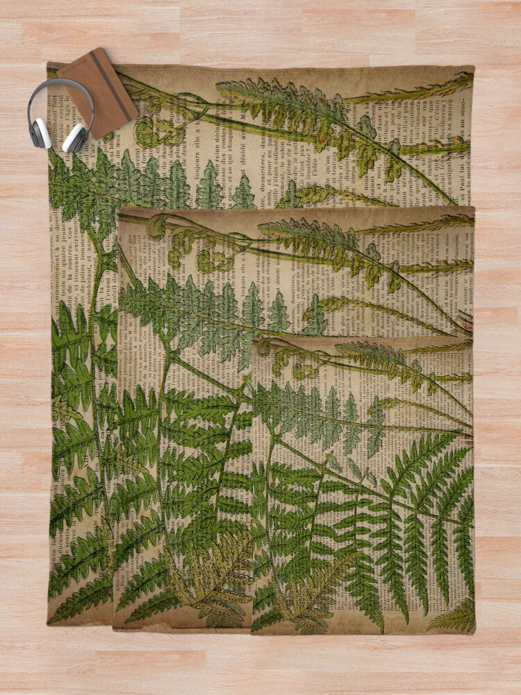 "vintage foliage hipster botanical print fern leaves" Throw Blanket for ...