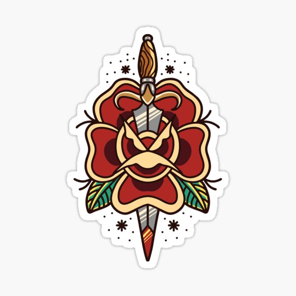 "Traditional Style Dagger and Rose Tattoo" Sticker for Sale by ...