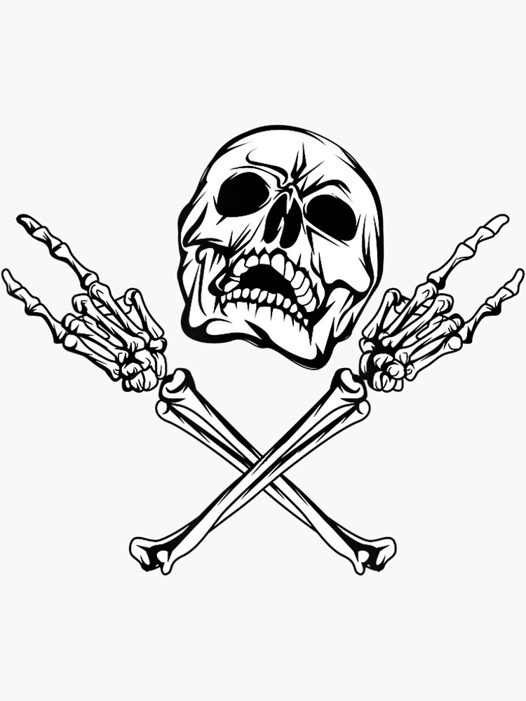 "Unique Skull & Bones Black Death Rock Heavy Metal Headbanger" Sticker ...