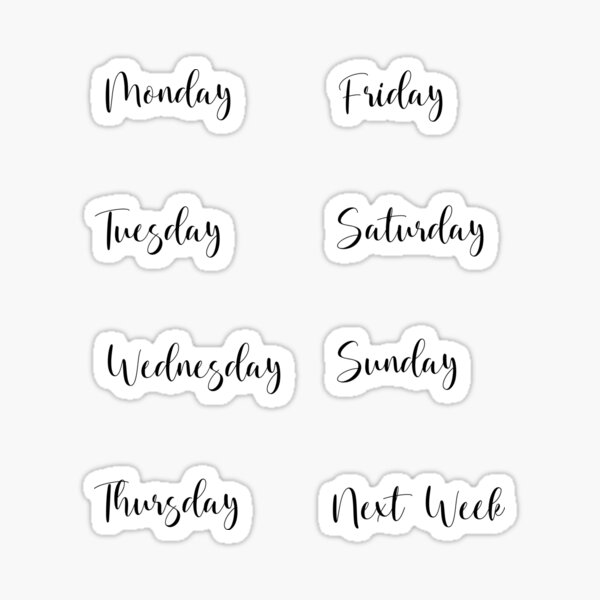 "Days of the Week Sticker Pack" Sticker for Sale by jwpeggy001 | Redbubble