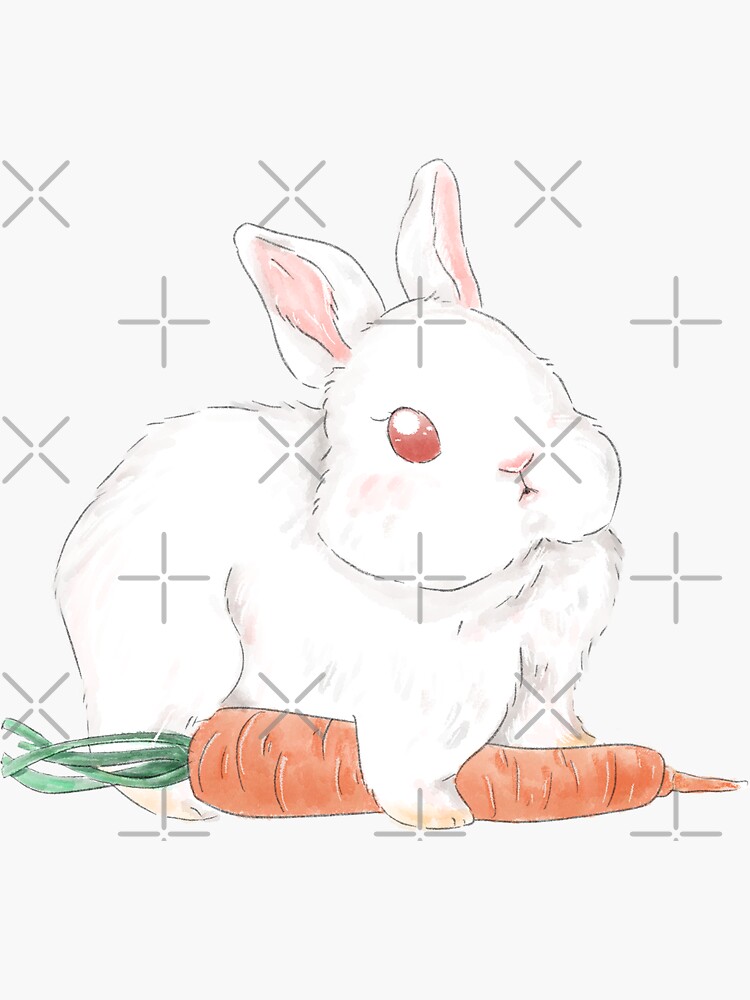 "White Ruby Eyes Bunny With Carrot " Sticker for Sale by bunniesmee ...