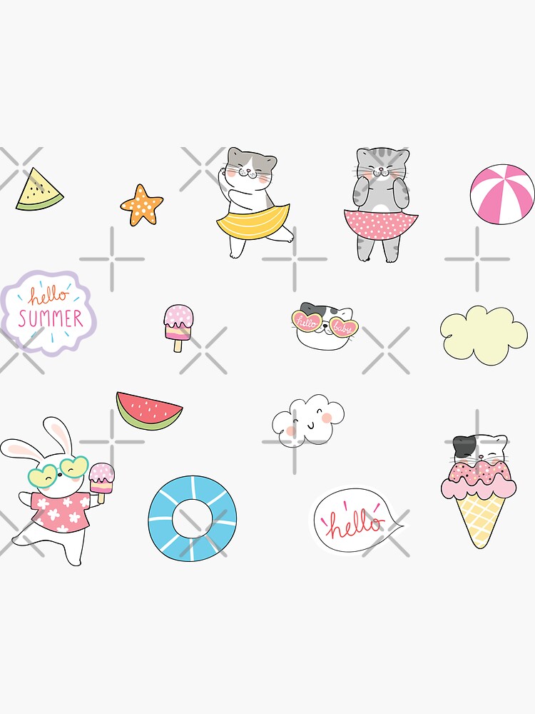 "Adorable Summer Cat - Summer Set Cat Stickers" Sticker for Sale by ...