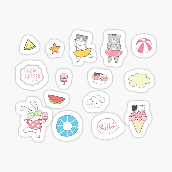 "Adorable Summer Cat - Summer Set Cat Stickers" Sticker for Sale by ...