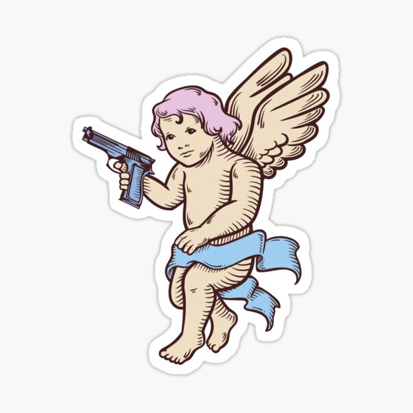 Little Angel With Gun Sticker For Sale By Bagstudio Redbubble