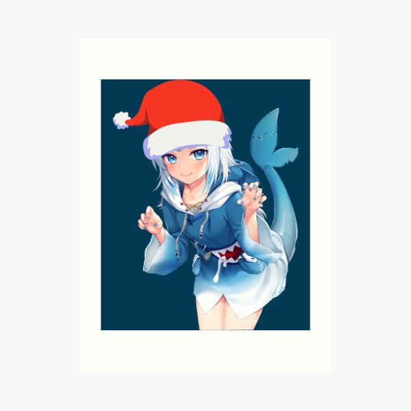 "Gawr Gura christmas hat " Art Print for Sale by ParisSonatra | Redbubble