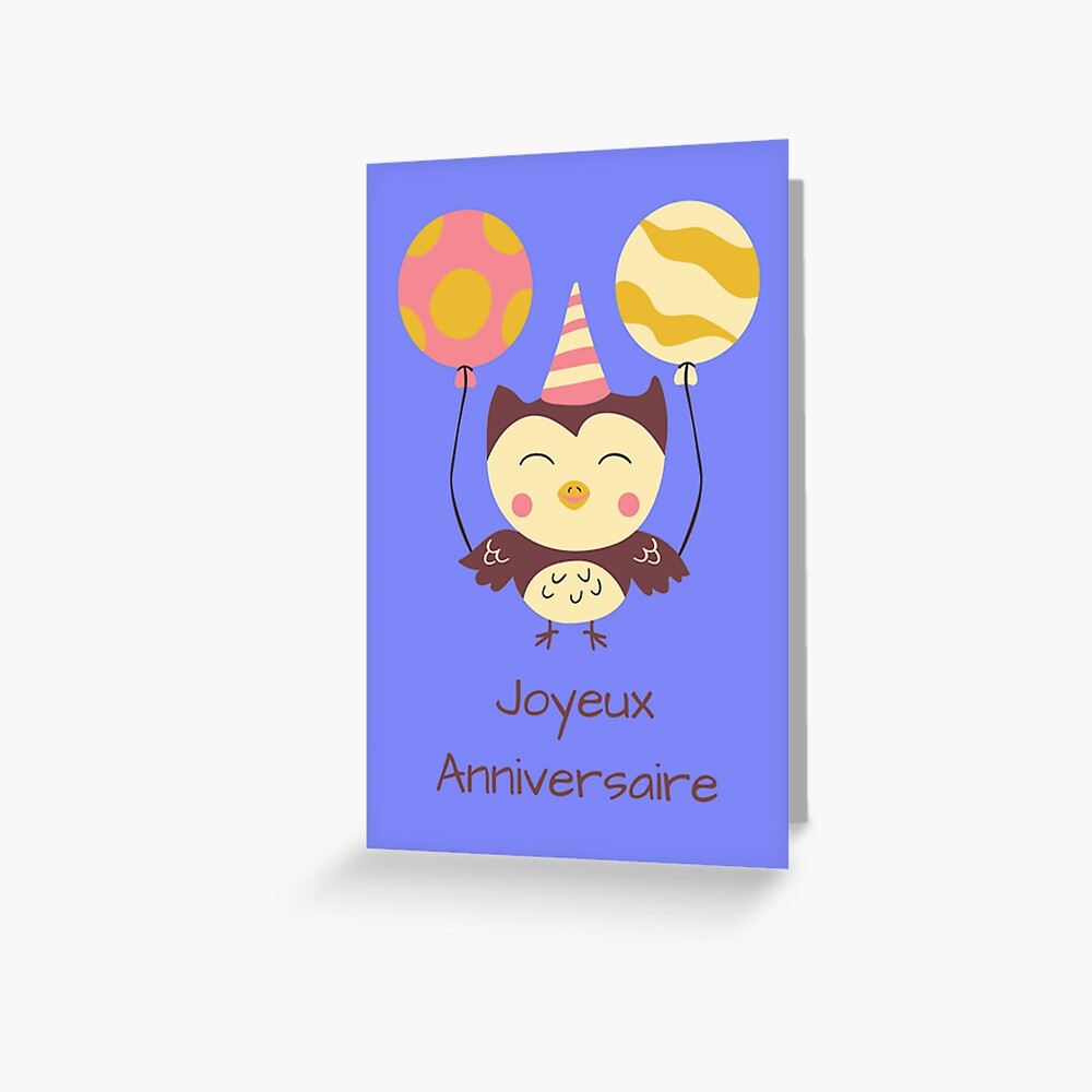 "Joyeux anniversaire owl with balloons French birthday card with text ...