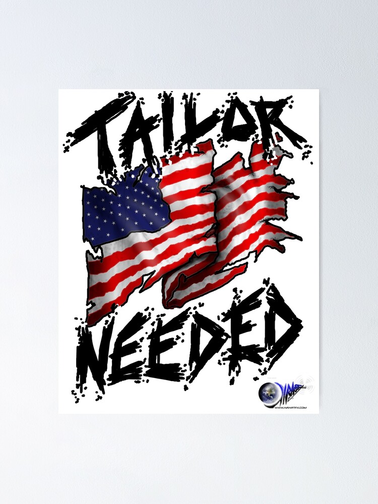 "TAILOR NEEDED American Flag USA hope strength seamstress sewing torn ...