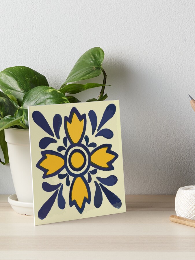 "Yellow floral bold rustic talavera tile mexican interior design" Art ...