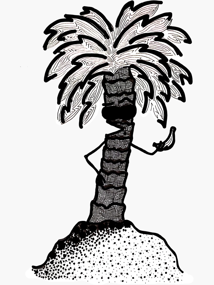 "Silly Sketched Palm Tree Tropical Blue" Sticker for Sale by ...