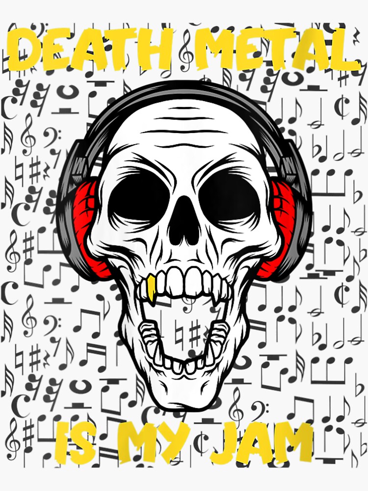 "Womens Death Metal Is My Jam Skull And Headphones Vneck" Sticker for ...
