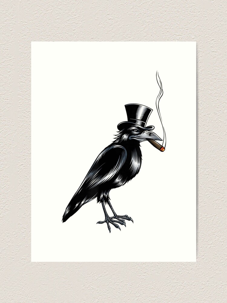 "Black Crow Top Hat Smoking Cigar Art" Art Print for Sale by wanungarai ...