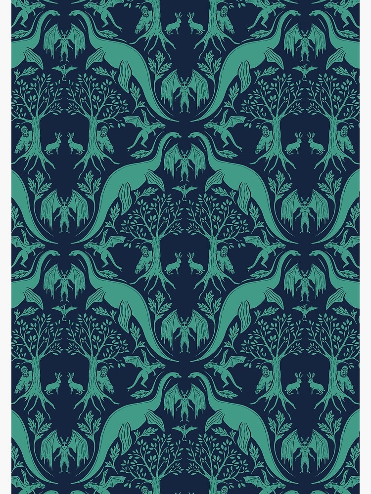 "Teal & Blue Cryptid Damask" Poster for Sale by somecallmebeth | Redbubble